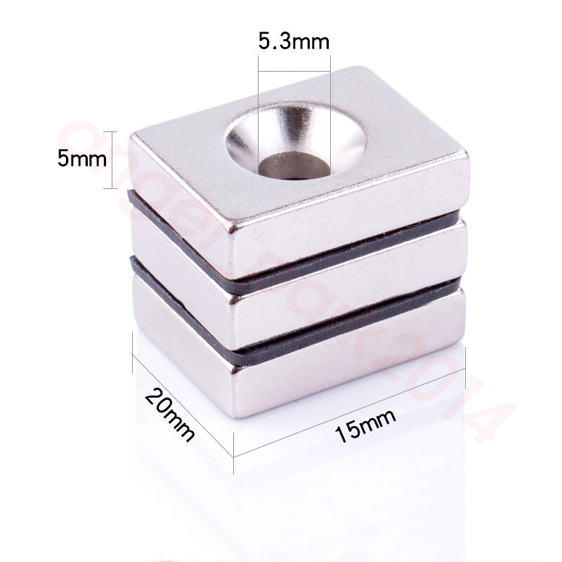 Lot 20X15X5mm Countersunk:5mm Super Strong Block Rare-Earth Neodymium ...