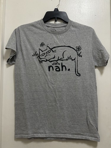 DOM nah Cat Graphic Gray Short Sleeves Crew Neck Cat Lovers T Shirt Sz ...