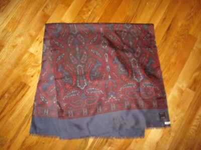 Unisex Currie Blue Red Paisley Frayed Hems 100% Silk Opera Scarf Made ...