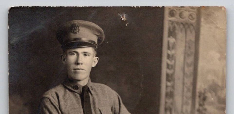 WW1 WWI Era US Army Soldier Studio Portrait RPPC Real Photo Postcard ...
