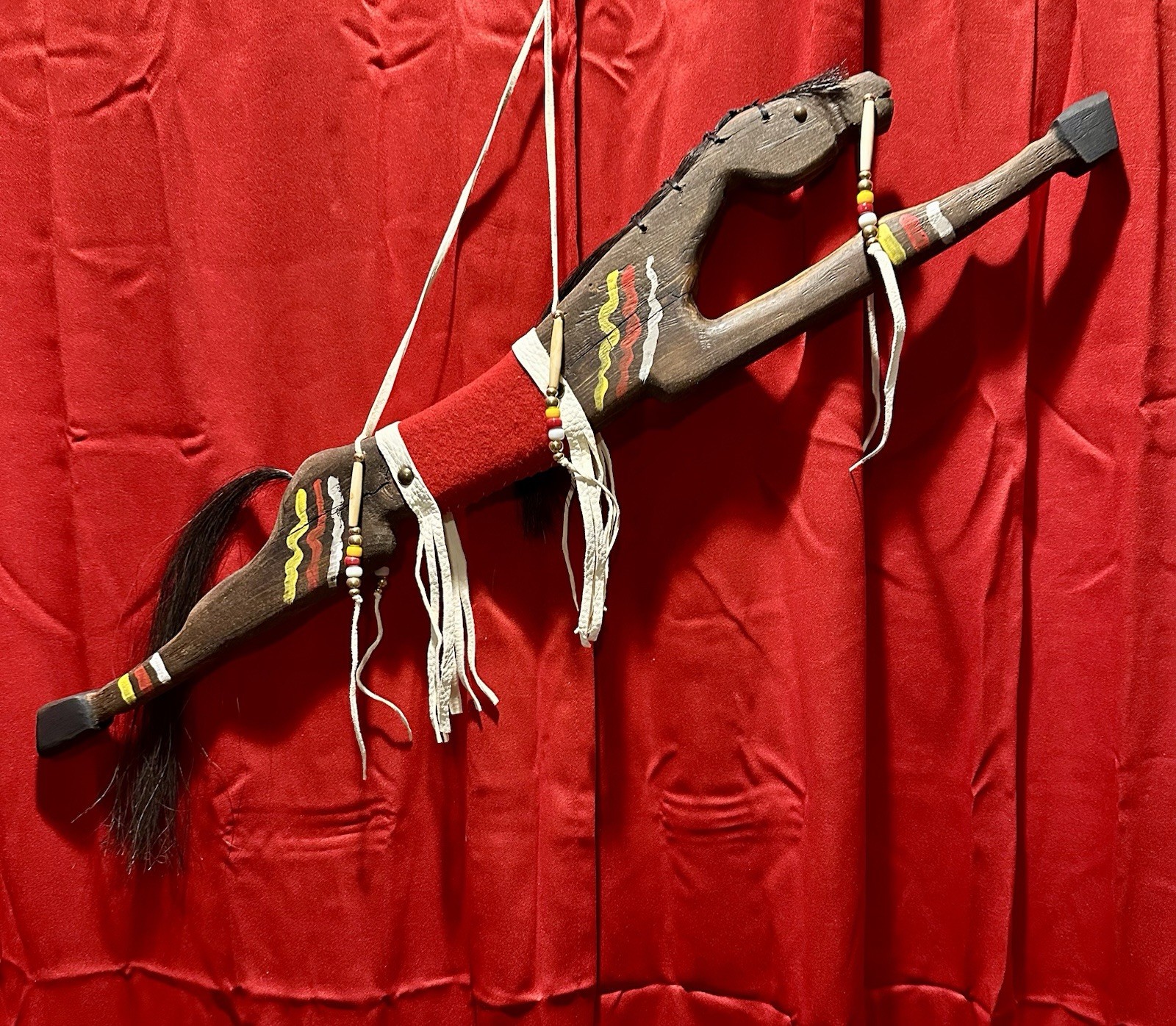 Native American~Ceremonial~Carved Horse~Dance Stick~Beaded~Painted ...