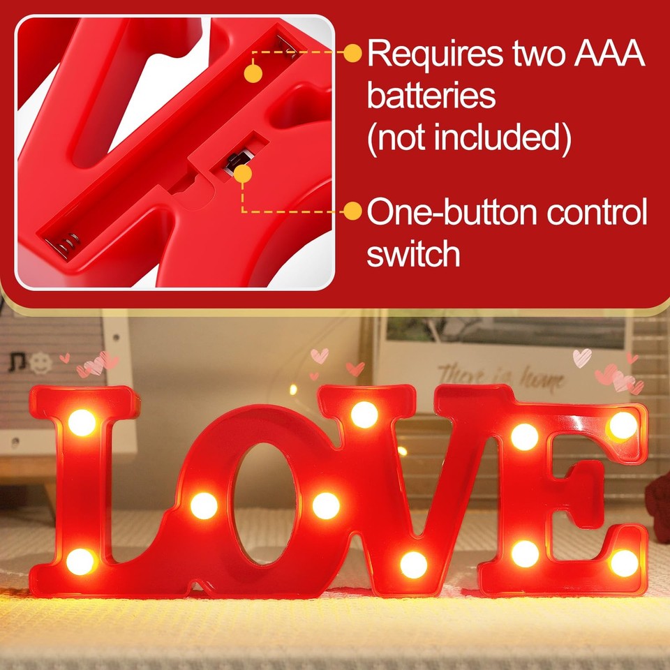 Love Sign LED Valentines Letters Shaped Lights - 11.7 * 4 * 1.6 inches ...