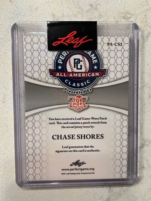 CHASE SHORES LSU 2021 Leaf Metal Perfect Game *Game Used* PATCH Auto ...
