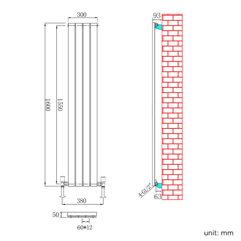 Vertical Radiator 1800 1600 Flat Panel Oval Column Central Heating ...