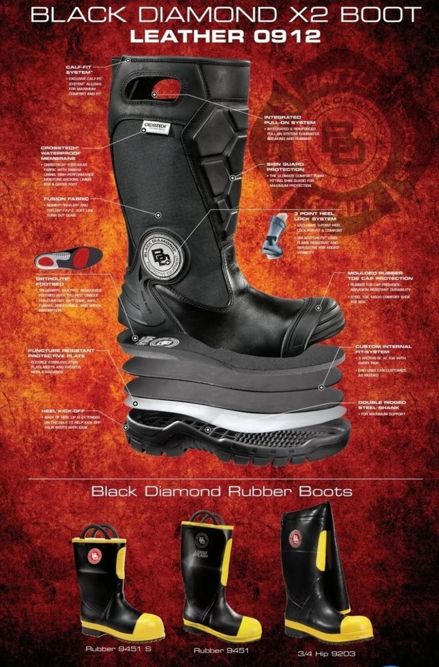 Black Diamond X2 leather Firefighter Boots | eBay