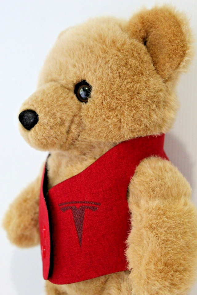 Tesla Car Logo Soft Plush Toy Teddy Bear Button Vest Articulated RARE ...
