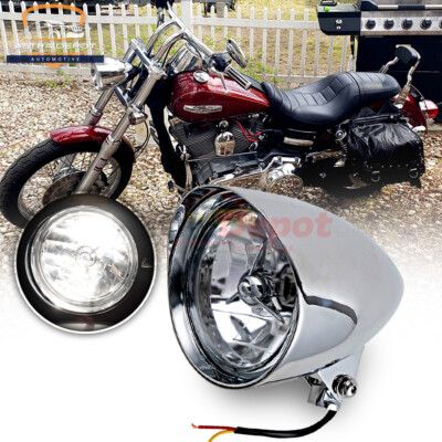 5-3/4" 5.75 Chrome Bottom Mount Headlight Bullet Style for Harley ...