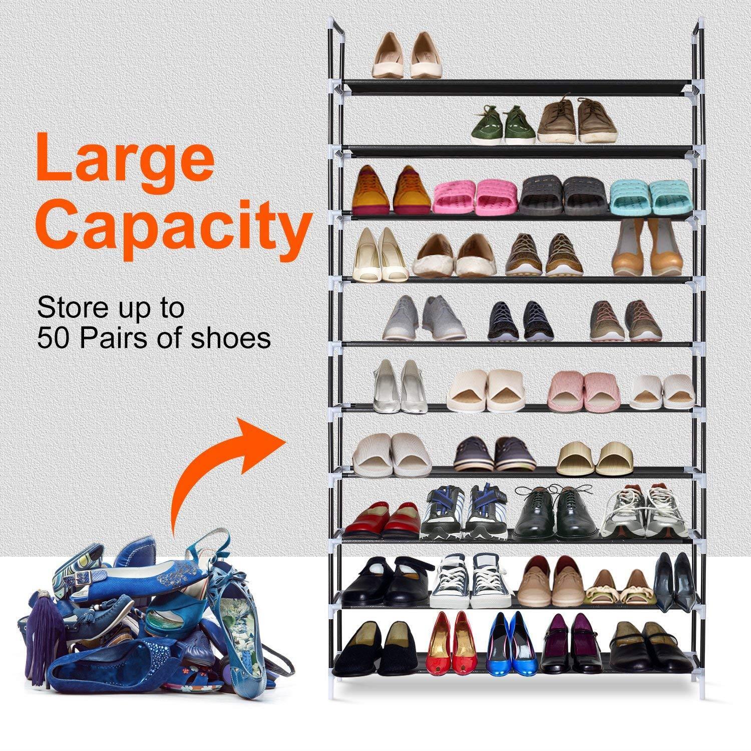 10 Layer Tier Fabric Shoe Rack Shoe Shelves Closet Cabinet with Handle ...