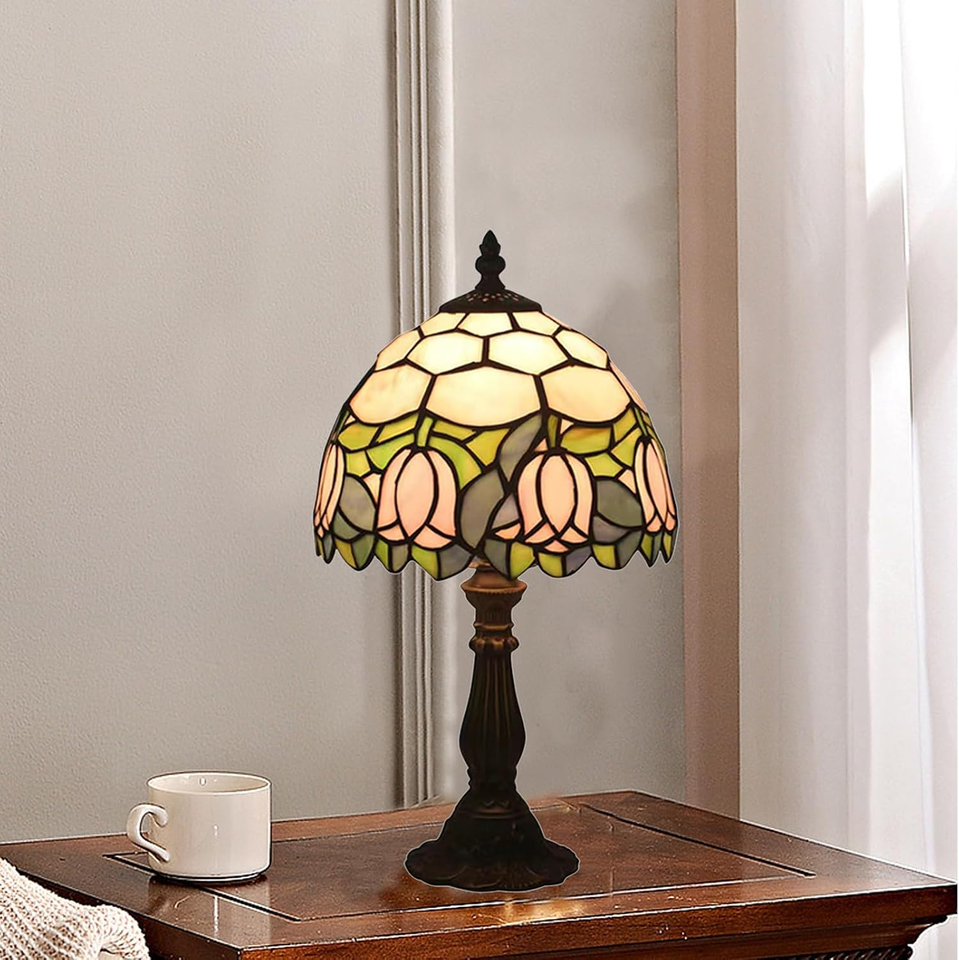 Tiffany Style Elegant Table Lamp, Pink Tulip-Stained Glass Lamp, 8 Inch ...