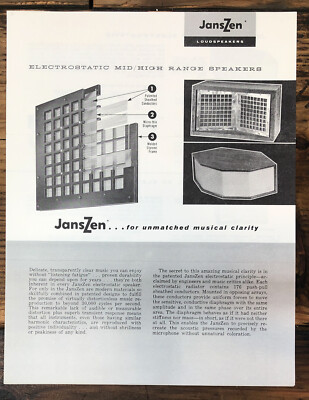 Janszen Model 65 & 130 Speaker Dealer AD Sheet *Original* | eBay