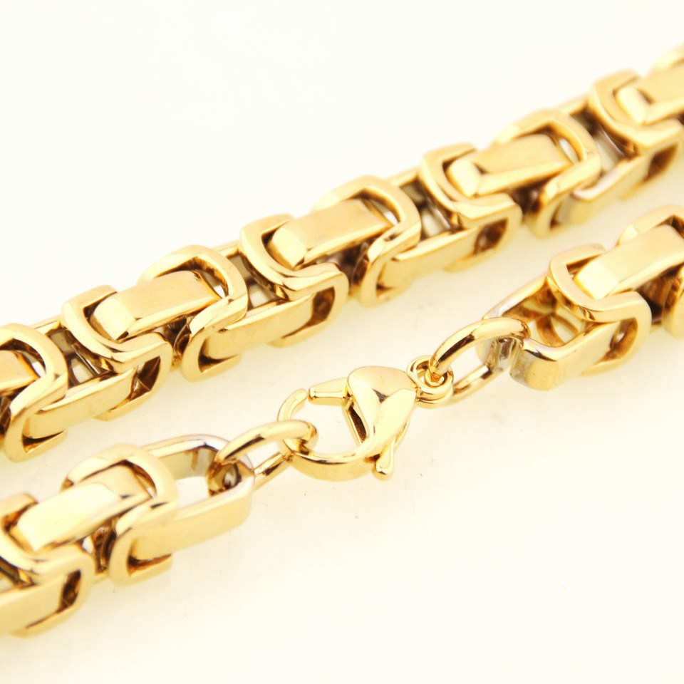 Women Men 8mmGold Tone Stainless Steel Byzantine Box Chain Necklace 16 ...