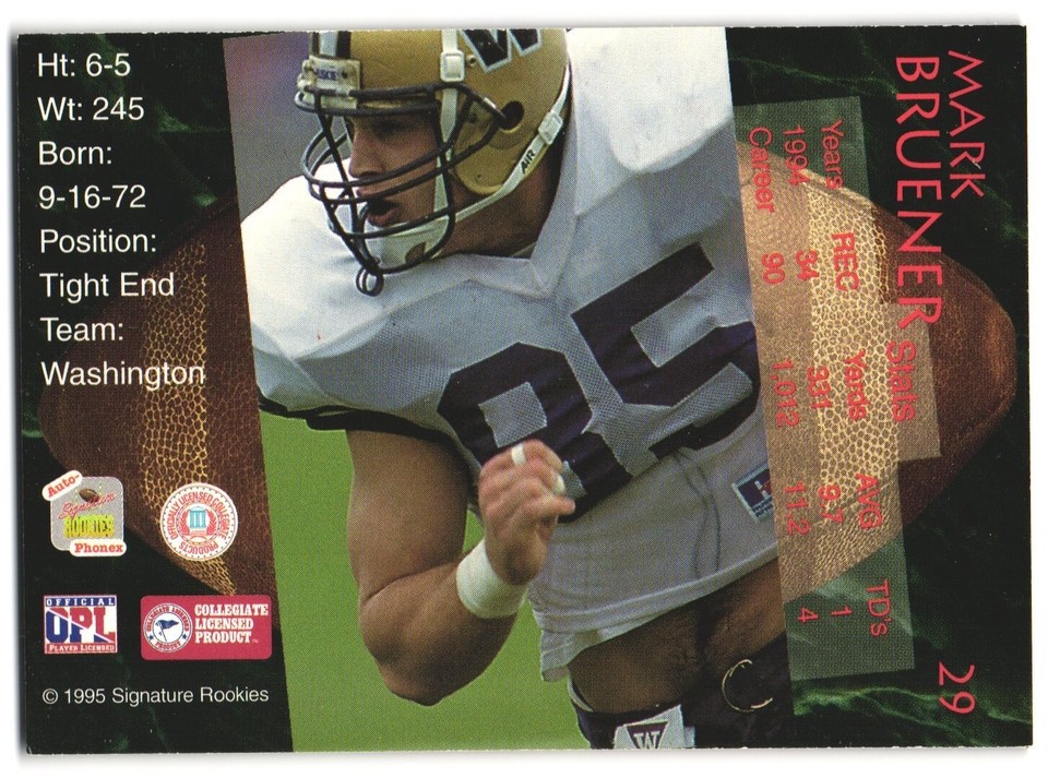 Mark Bruener 1995 Signature Rookies Football Card #1 | eBay