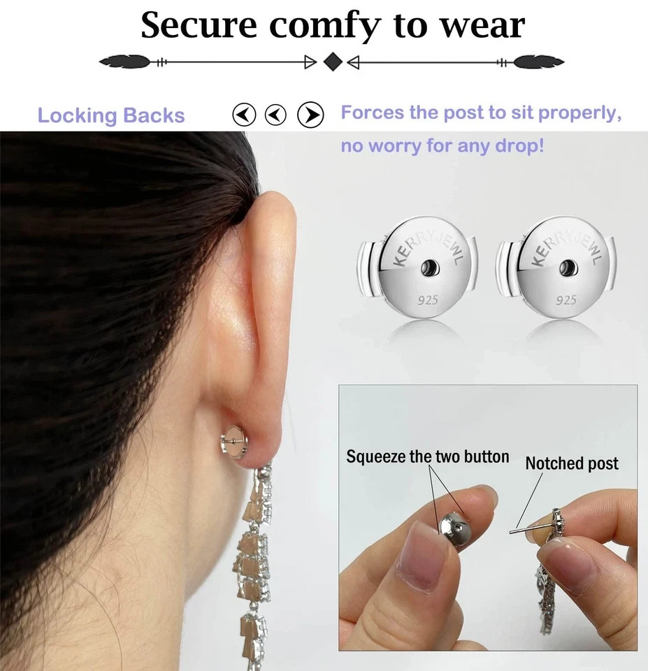 14K White Gold Locking Earring Backs Replacements for Diamond Studs, 2 ...