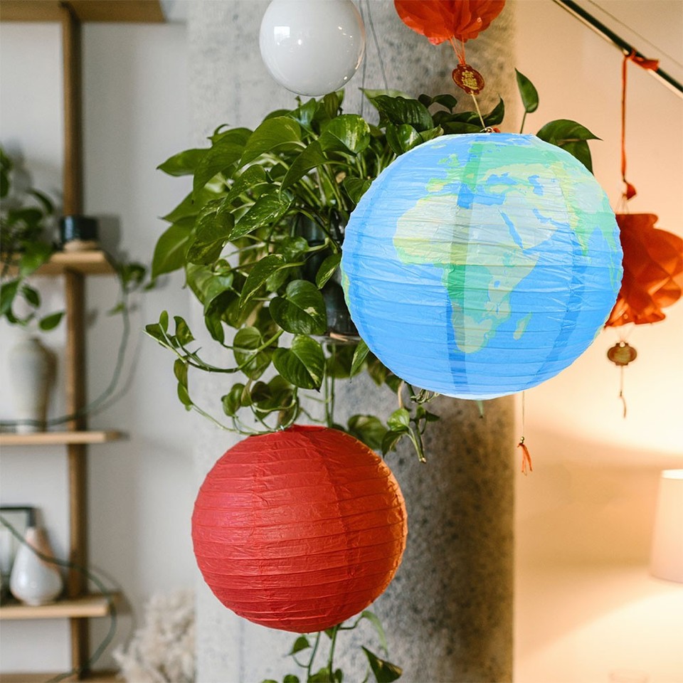3 Pcs Paper Lanterns Earth Shaped Globe Shaped Hanging Party ...