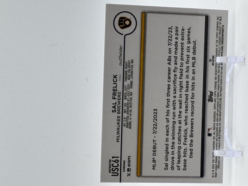 2024 Topps Chrome Update Sal Frelick Prism Refractor RC #USC61 | eBay