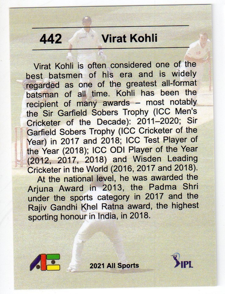 2020/21 VIRAT KOHLI ALL SPORTS ROOKIE DELHI CRICKET #442 L@@K! nc | eBay