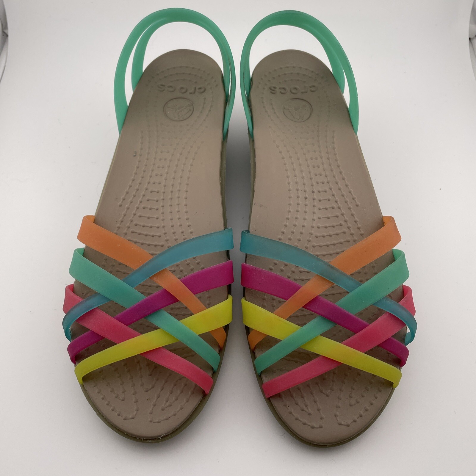 Crocs Rainbow Isabella Huarache Jelly Strappy Sandals Size 7 Comfort ...