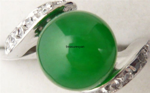 18KGP White Gold Plated Green Jade Women Ring AAA Size 9-10# | eBay