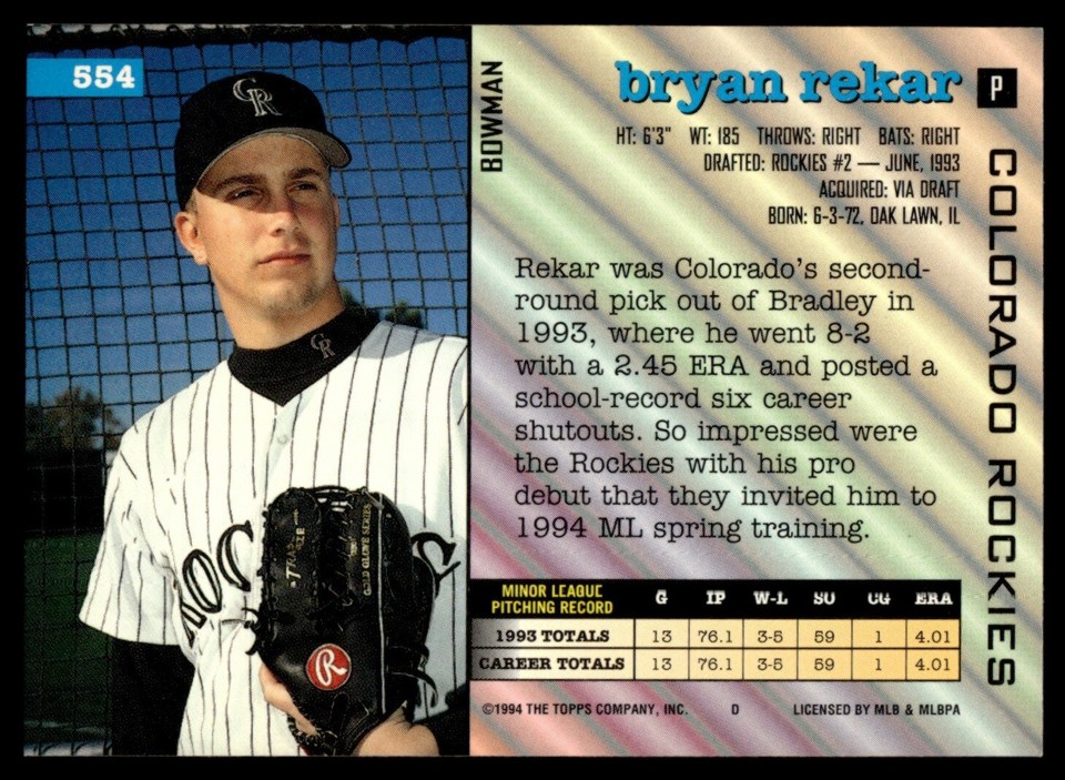 1994 Bowman #554 Bryan Rekar Rookie Colorado Rockies | eBay