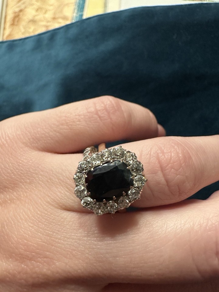 Antique 14k Yellow Gold 3.74ct Natural Blue Sapphire & Diamond Ring | eBay