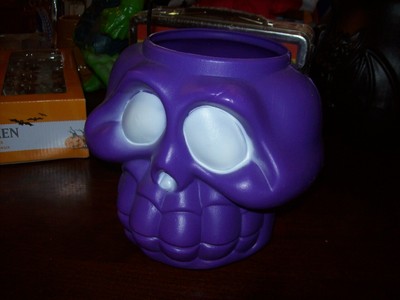 Halloween Candy Pail Purple Skeleton Skull Vtg blow mold General Foam ...