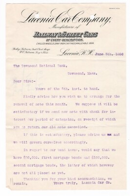 1896 LACONIA CAR CO LETTERHEAD RAILWAY STREET CARS IRON NH PERLEY ...