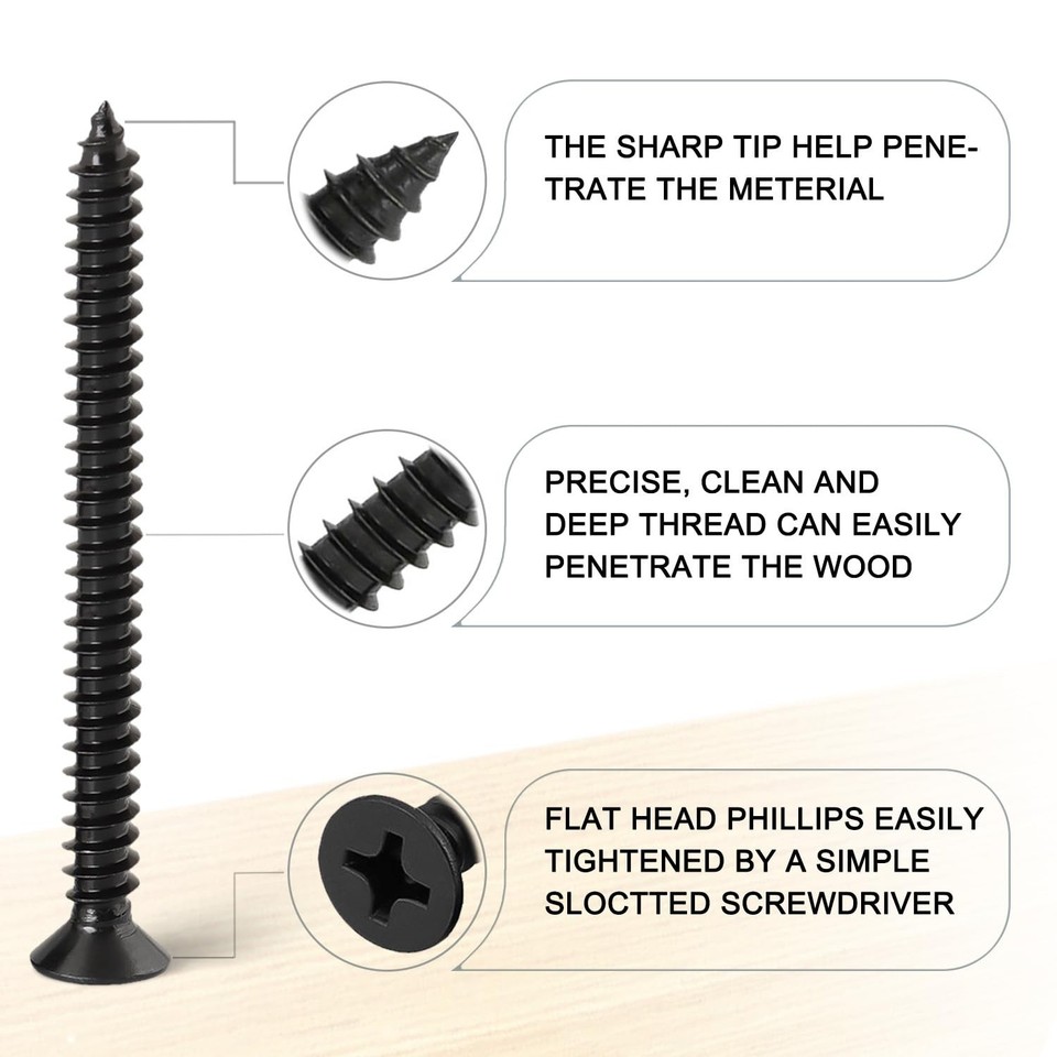 440PCS Flat Head Phillips Wood Screws Assortment Kit, Carbon Steel Self ...