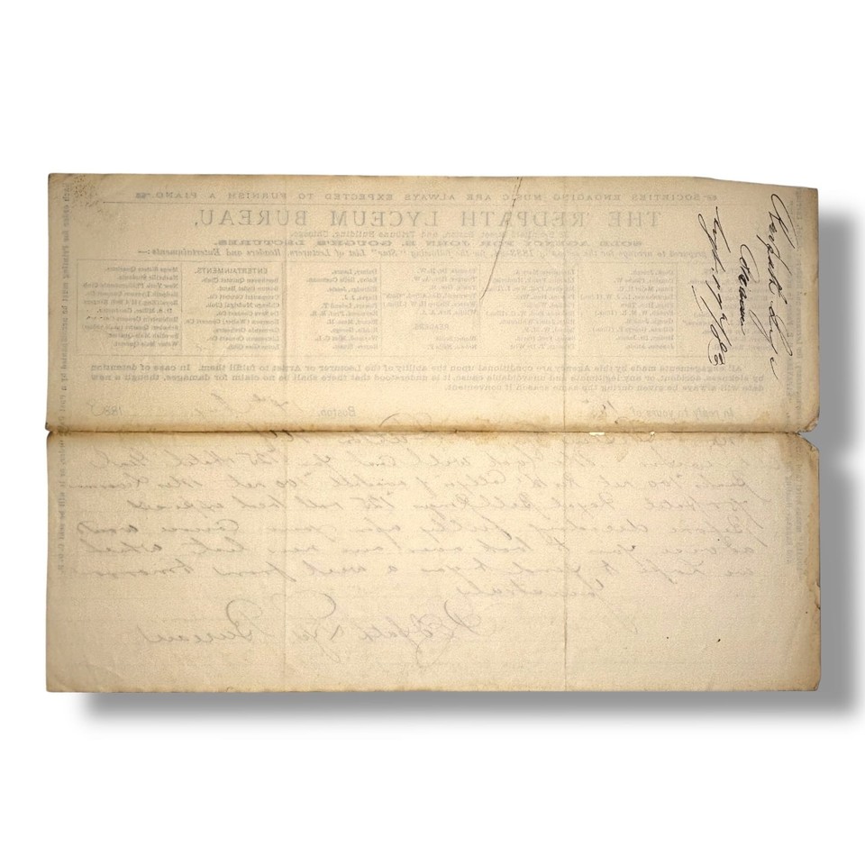 1883 Redpath Lyceum Bureau Boston Letter Booking Rates Gen Banks ...
