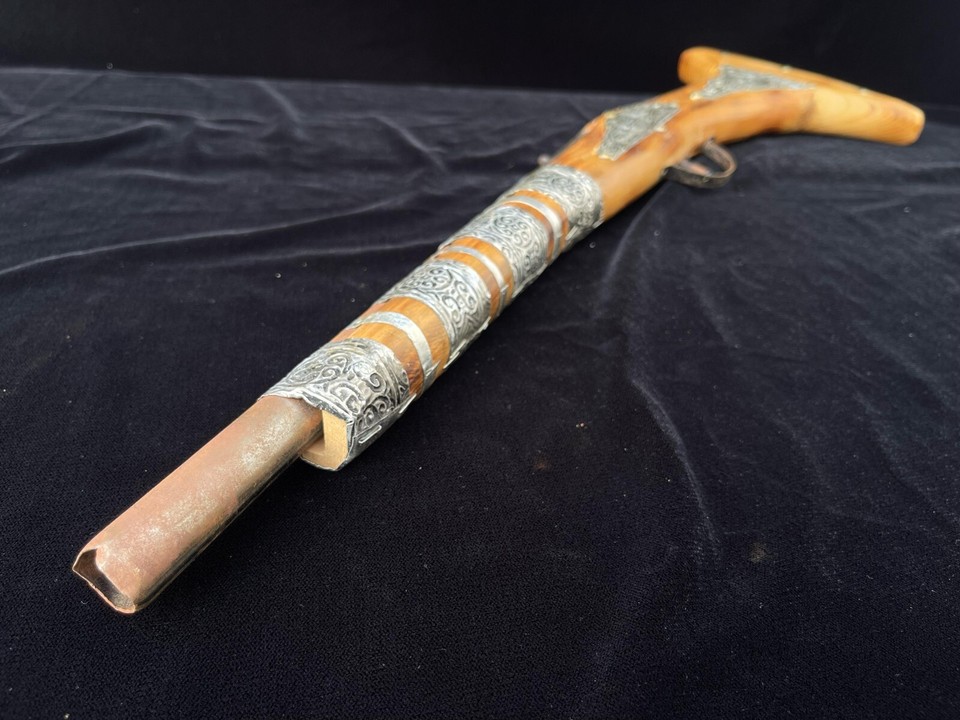 Vintage Moroccan Berber Gun Flintlock Handcrafted Rifle Silver & Wood ...