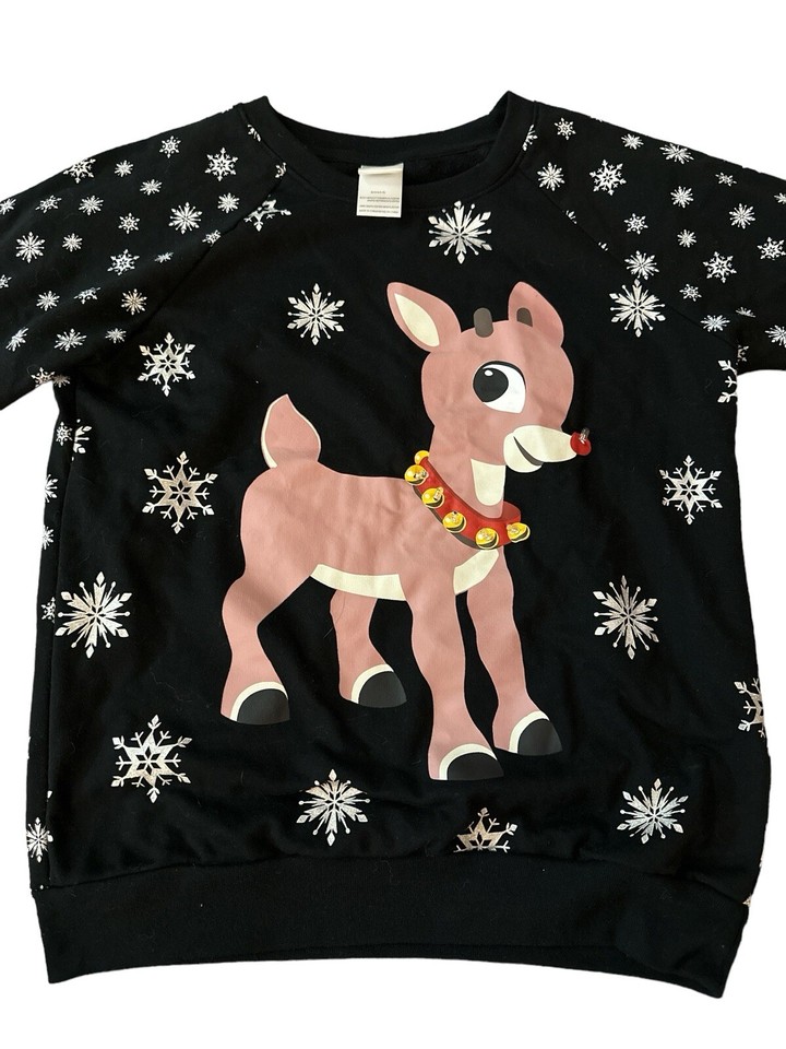 Rudolph The Red Nosed Reindeer Black Light Up Rudolph Sweater Small | eBay