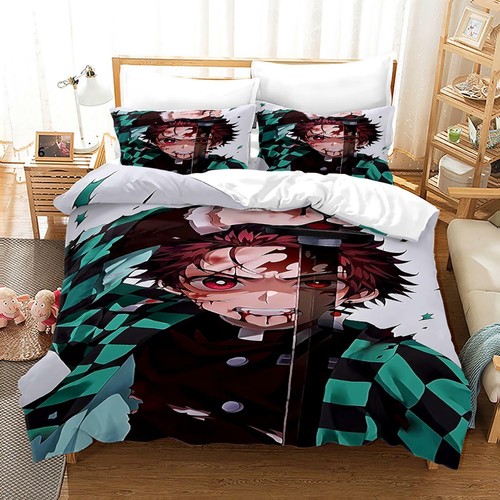 3Pcs Demon Slayer Bedding Set Quilt Duvet Cover Single Double King Size ...