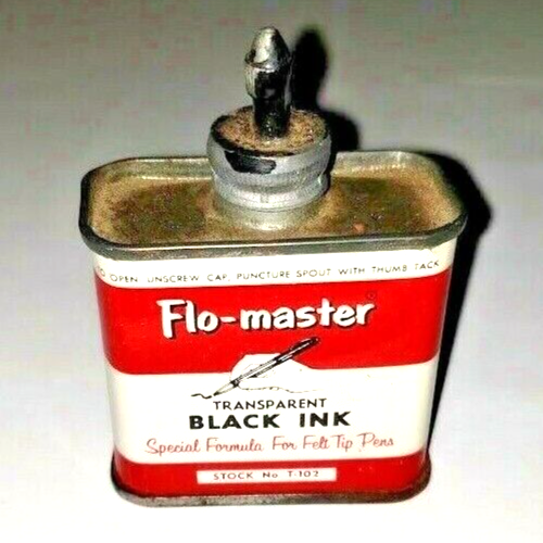 Vintage Flo-Master Black Ink Can w/ Lid by Cushman & Denison MFG CO ...