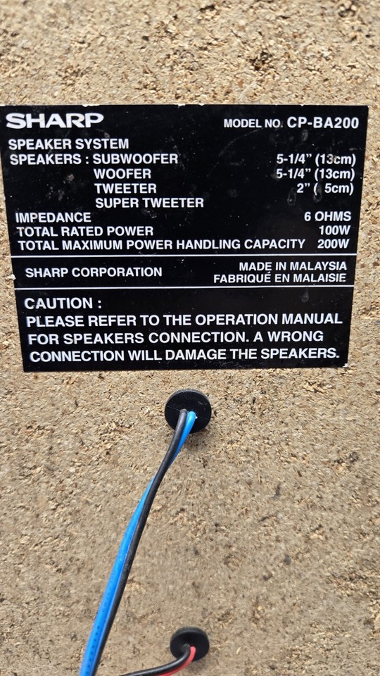 Sharp CP-BA200 Speakers Pair with Integrated Subwoofers Bi-wired 6ohm ...