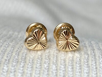 18k solid real gold earrings: Heart earrings • screw back | eBay