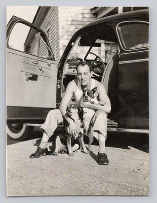 1950s Snapshot Handsome Young Man His Dogs Boston Terrier Old Car ...