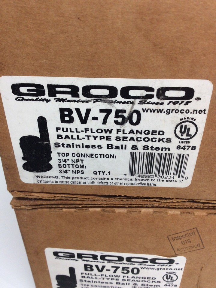 Groco BV-750 Marine Thru-hull Ball Valve Full Flow Flanged Seacock 3/4 ...