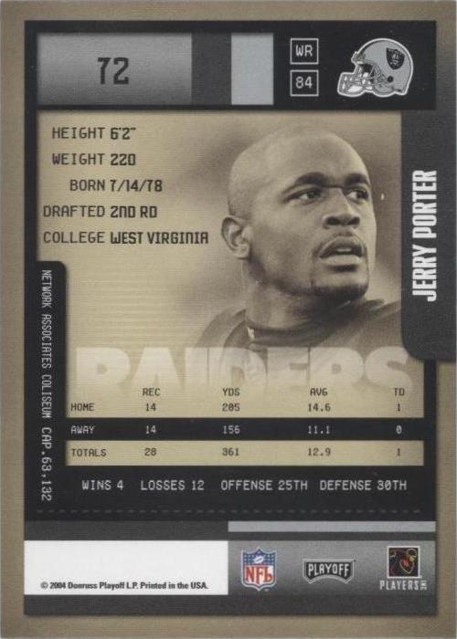 2004 Playoff Contenders Jerry Porter #72 for sale | eBay