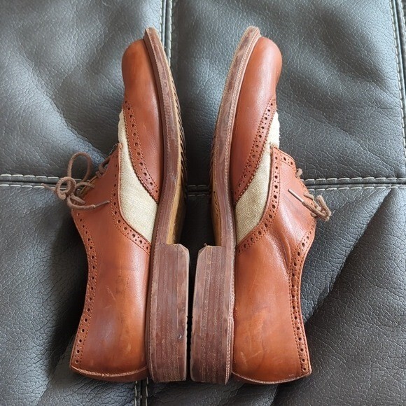 Vintage Kenneth Cole Spectator Brown Leather Beige Canvas Oxford Shoes ...