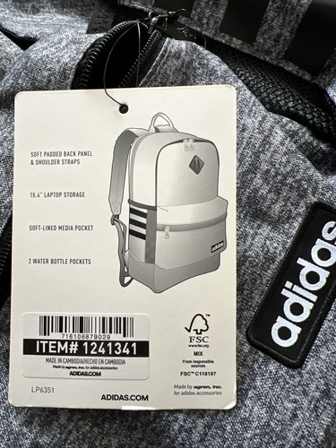 Adidas Core Backpack Gray & Black New Holds up to a 15.4" Laptop . tech ...