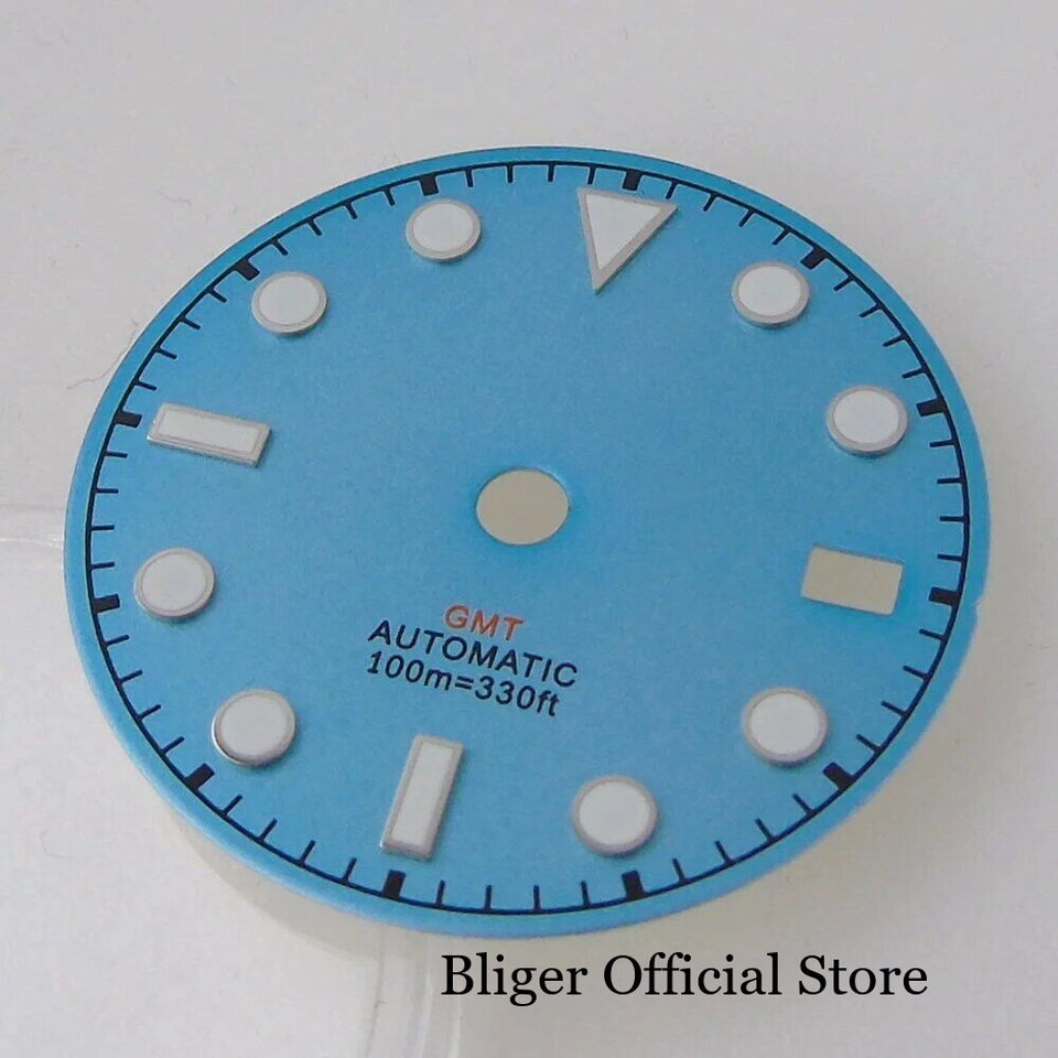 Luminous Mark 29mm Watch Dial Green Blue Black fit NH34 GMT Automatic ...