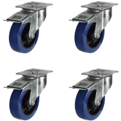 Heavy Duty Rubber 80mm 4x Swivel Braked / 450kg Load Trolley Castor ...