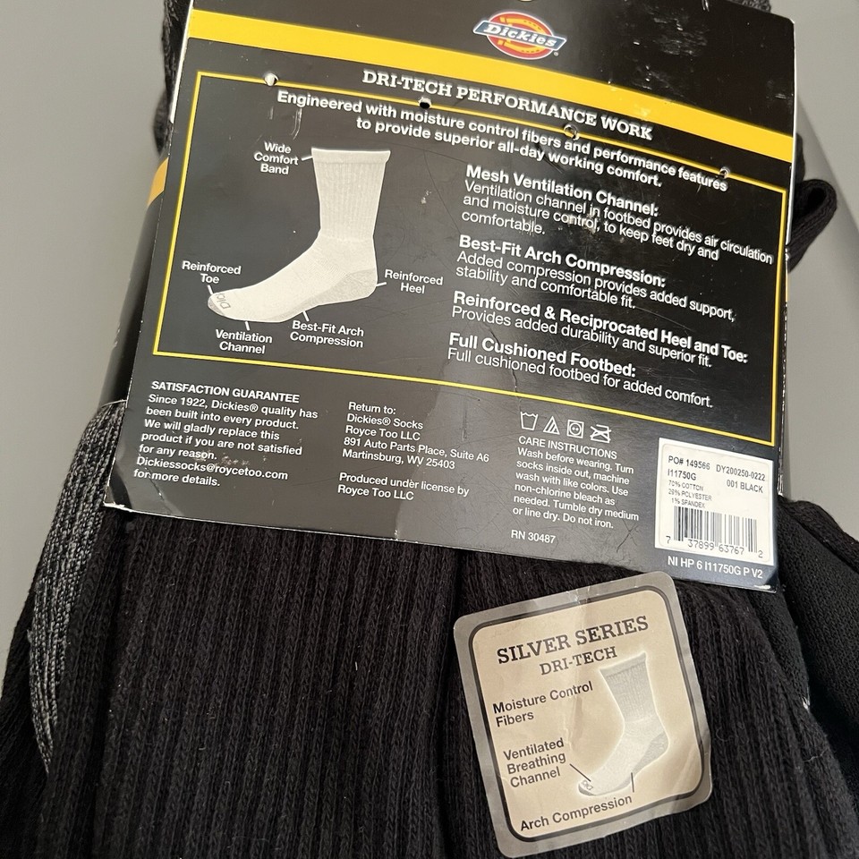 Dickies Dri-Tech Men's Crew Socks, 6-Pack, Size 15-17 | eBay