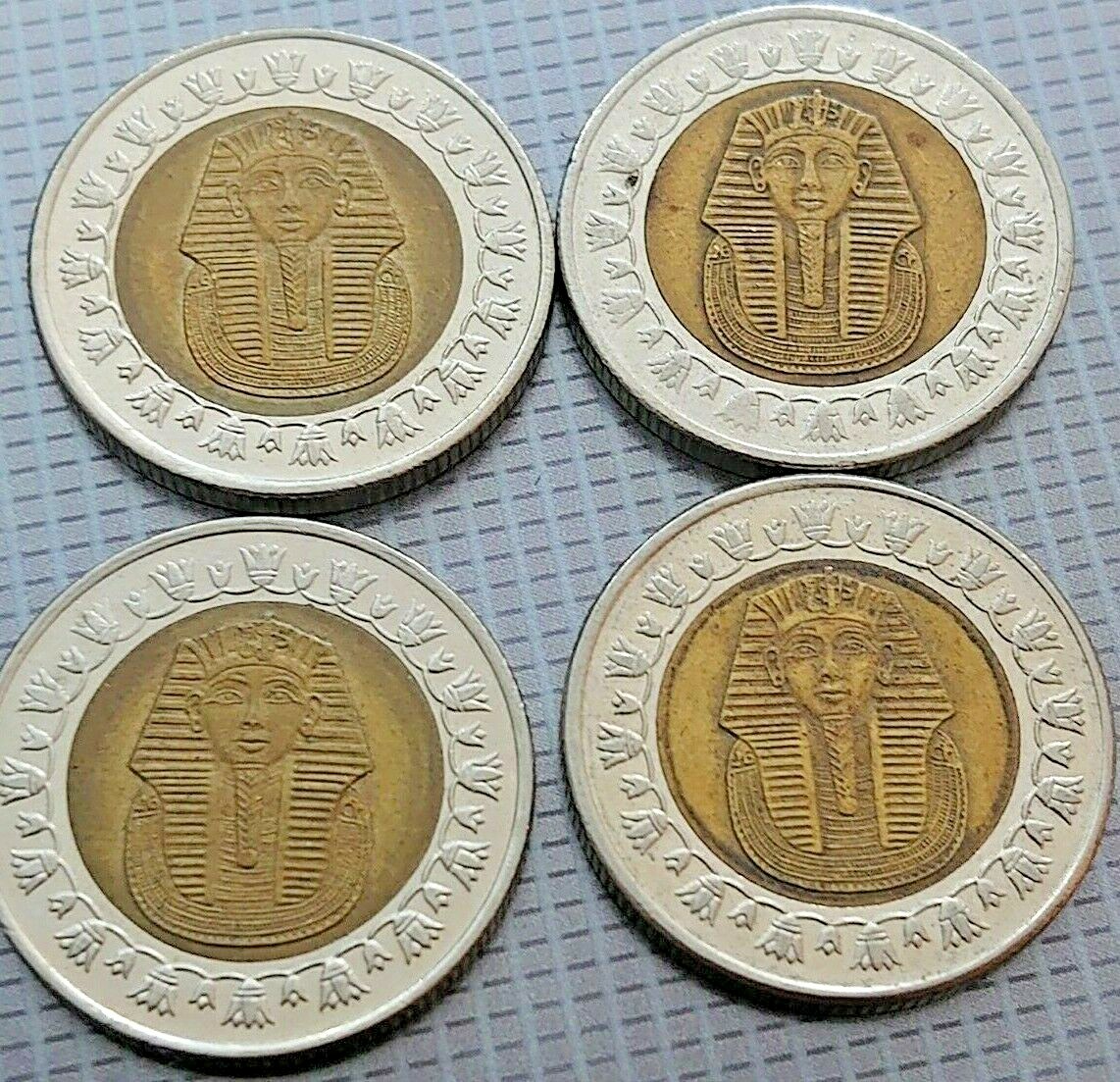 Four Egyptian One Pound Coins Tutankhamun Silver And Gold coloured ...