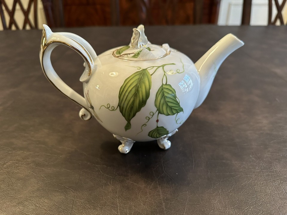 I. Godinger & Co "Jardin" 4 Piece Porcelain Tea Set NWOB Insect & Leaf ...