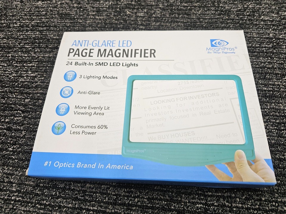 MagniPros 5X Large Ultra Bright LED Page Magnifier with 3 Color Light ...