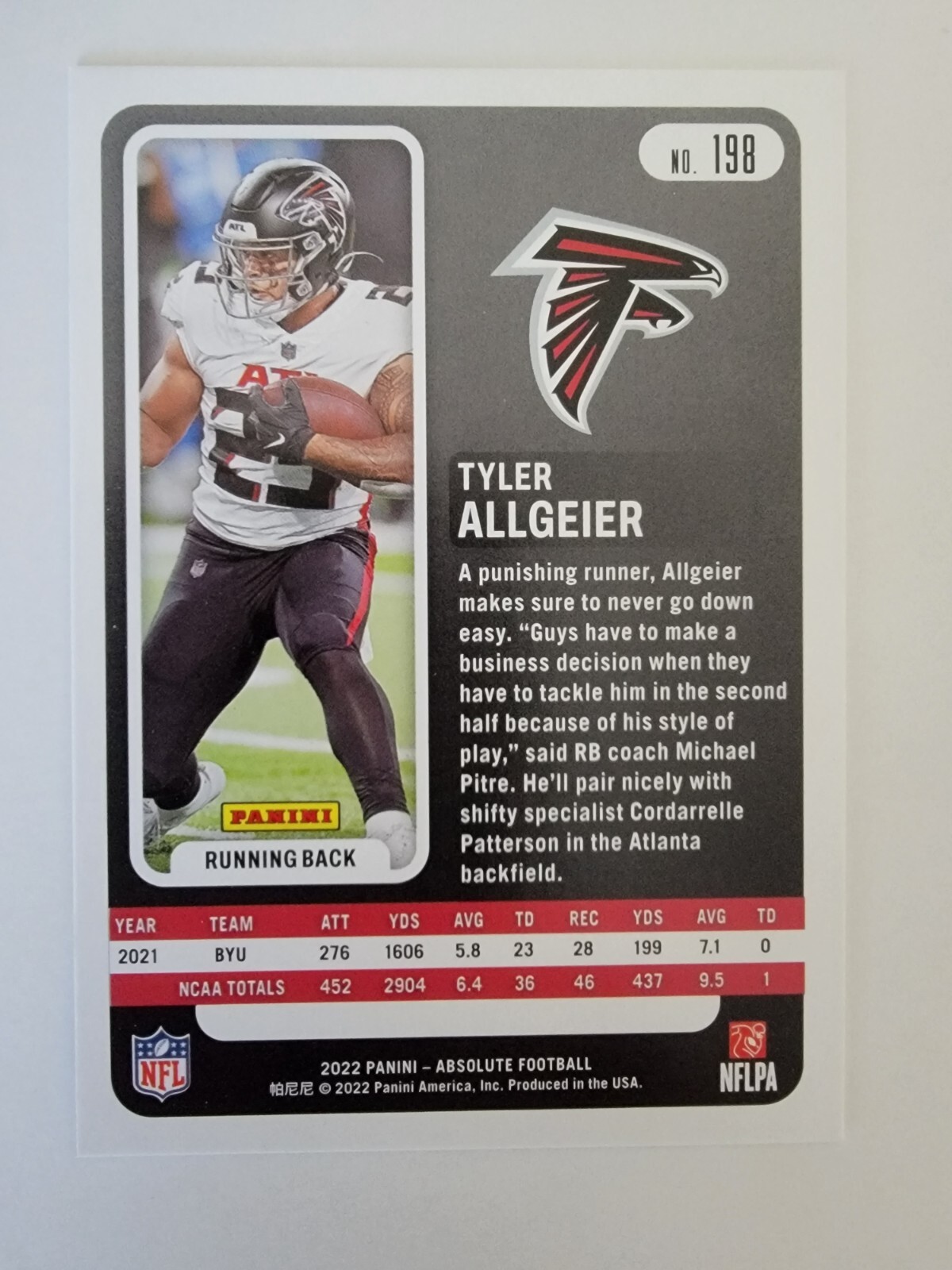 2022 Panini Absolute Tyler Allgeier RC Rookie #198 Atlanta Falcons | eBay