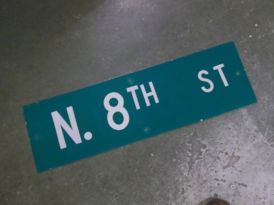 Vintage Original N. 8TH ST Street Sign 30" X 9" ~ White on Green | eBay