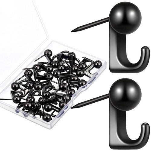 50 Pieces Metal Push Pin Black Wall Hooks for Home Office 825431810529 ...