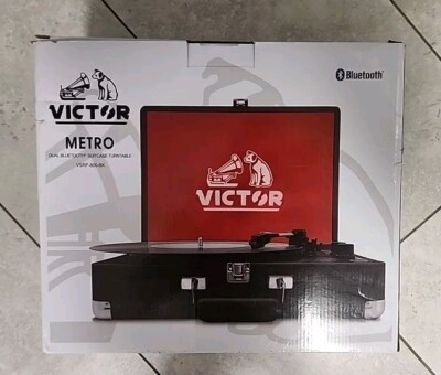 VICTOR Portable Bluetooth Suitcase Turntable Record Player & Speakers ...
