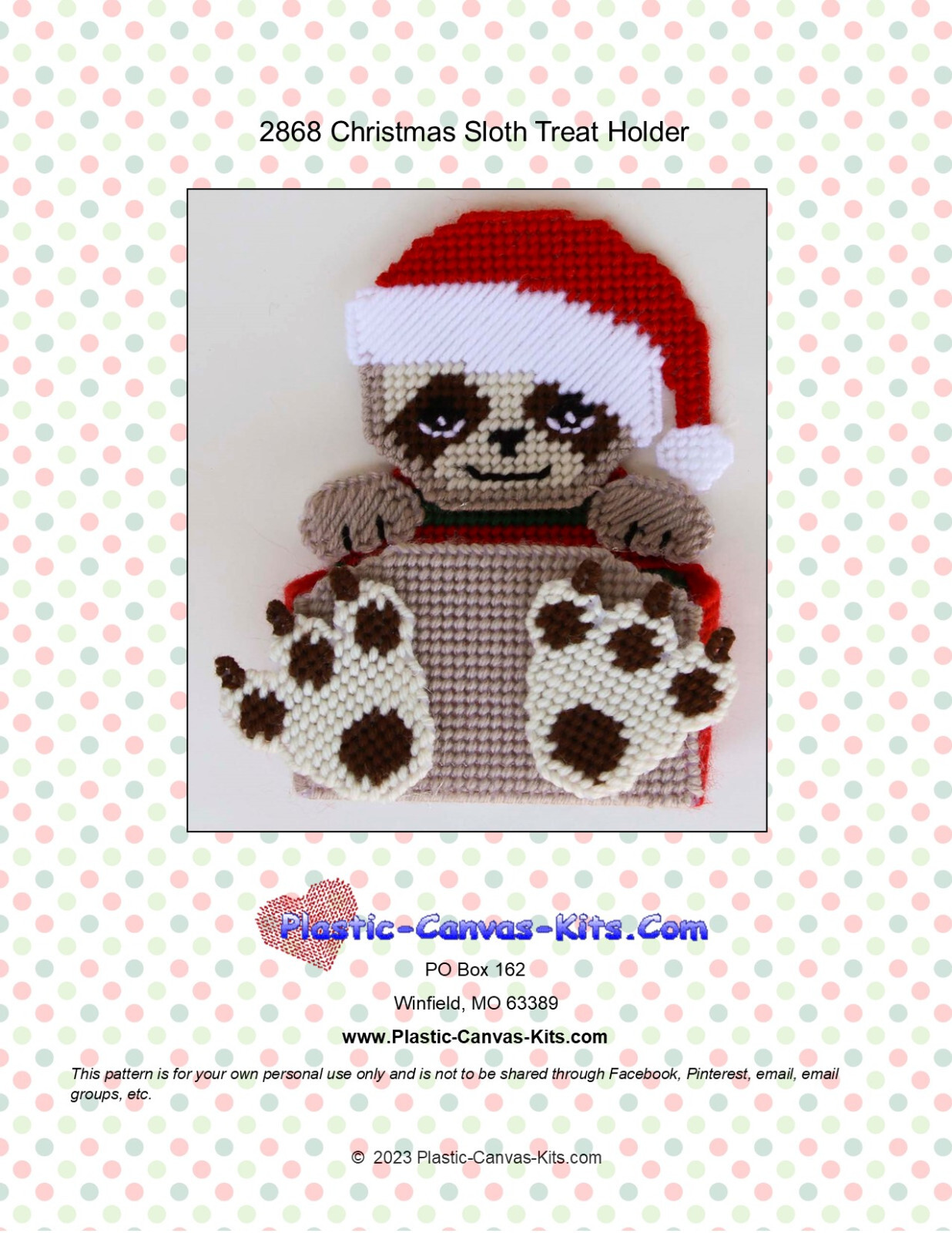 Christmas Sloth Treat Holder- Plastic Canvas Pattern or Kit | eBay